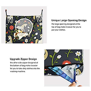 hengpai Kids Cute Hanging Laundry Hamper Bag Dirty Clothes Bag Basket Fabric Wash Bag with Door Wall Hooks,White Horse Flower