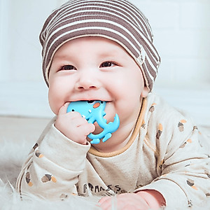 BBBiteMe Baby Teething Toys Silicone Dinosaur Baby Teethers for Babies 0-6, 6-12 Months, BPA-Free Teether Gifts Baby Shower Toy for Toddlers and Infants(Blue)