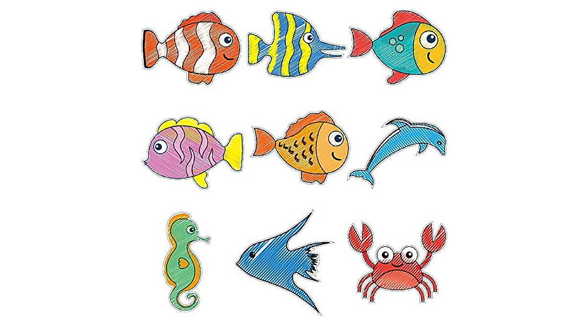 Colorful 63-Piece Sea Animal Cutouts for Classroom Decor