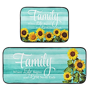Sinestour Teal Turquoise Green Kitchen Rugs and Mats Set of 2 Non Slip Kitchen Floor Mats Comfort Standing Desk Mat for Doormat Bathroom Bedroom Runner Area Rug for Home Decor Washable