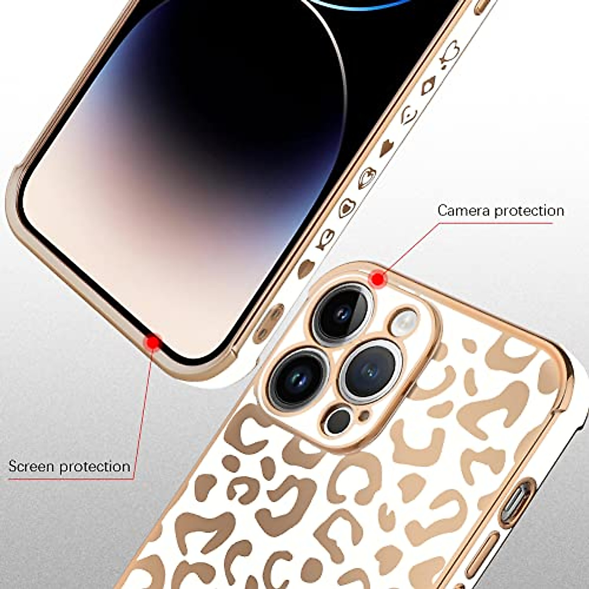 Bonoma for iPhone 14 Pro Max Case Leopard Plating Nice Luxury Elegant Case Camera Protector Soft Shockproof Protective Corner Back Cover iPhone 14 Pro Max Case -White