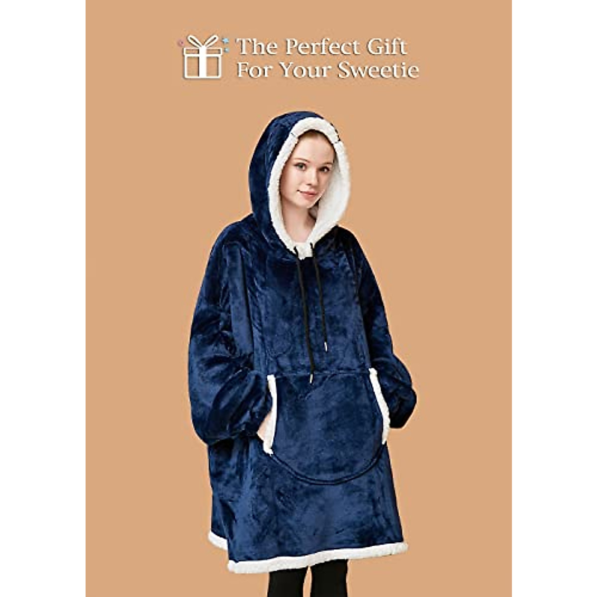 PACIFICTEX Ultra Plush Blanket Hoodie, Wearable Blanket Hoodie, Sherpa Blanket Sweatshirt, Hood with Drawcords, One Size Fits All (Blue)