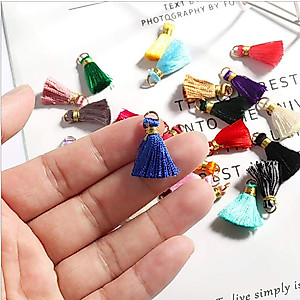 Makhry 50pc 0.8''(2cm) Mini Soft Handmade Silky Floss Tassel with Gold Gold Jump Ring for Woman Earrings, Jewelry Making, Souvenir, DIY Craft Accessory (50, Random)