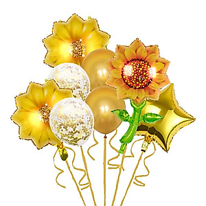 8PCS Sunflower Birthday Balloons Aluminum Foil Sunflower Shaped Mylar Balloons for Summer Sunshine, Birthday, Baby Shower, Wedding Party Decorations (Style 1)