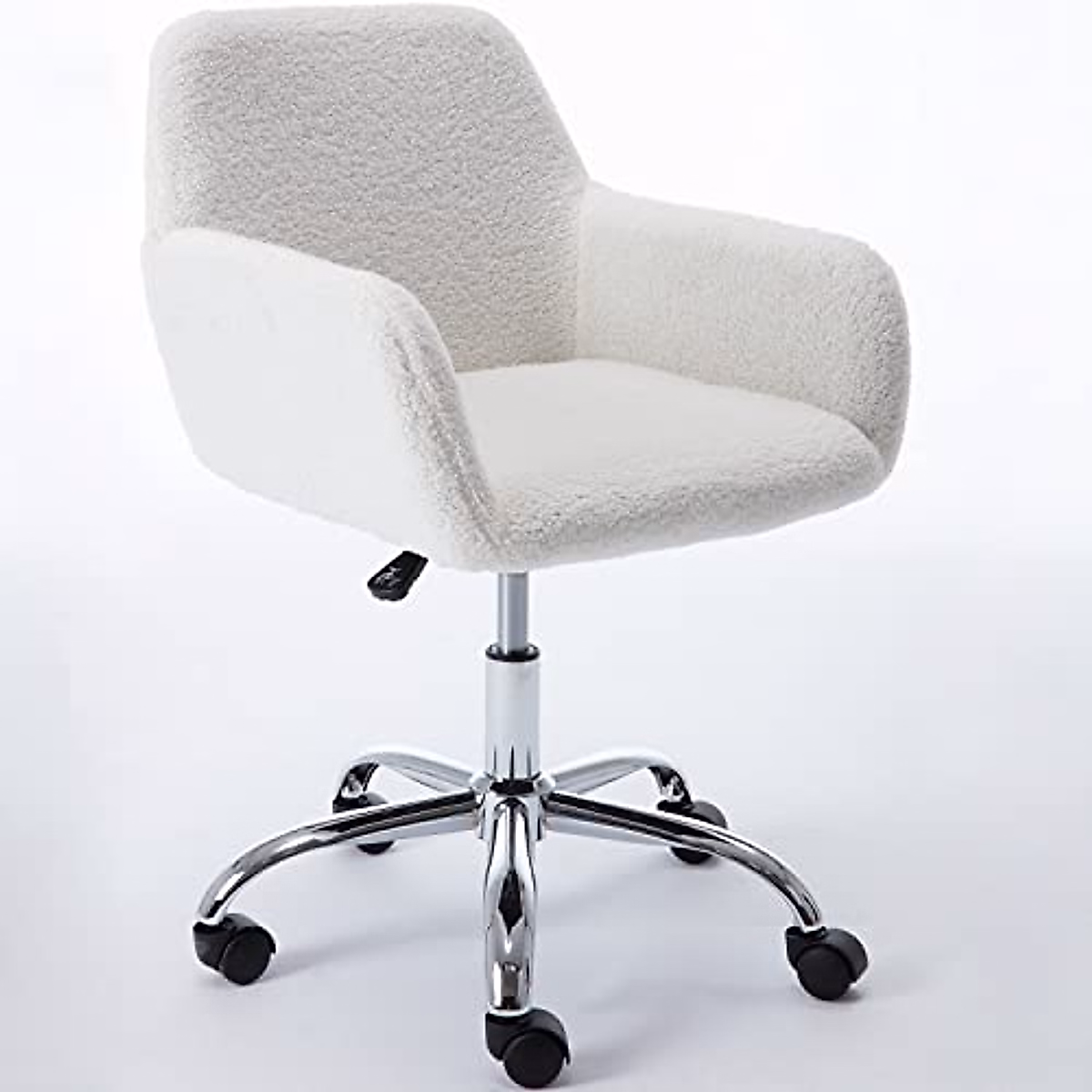 Home Office Desk Chair Height Adjustable - Faux Fur Desk Chair Wheels Swivel Rolling Office Chair, Modern Cute Computer Task Chair, Accent Chair Fluffy Desk Chair White Vanity Chair for Women, Girls