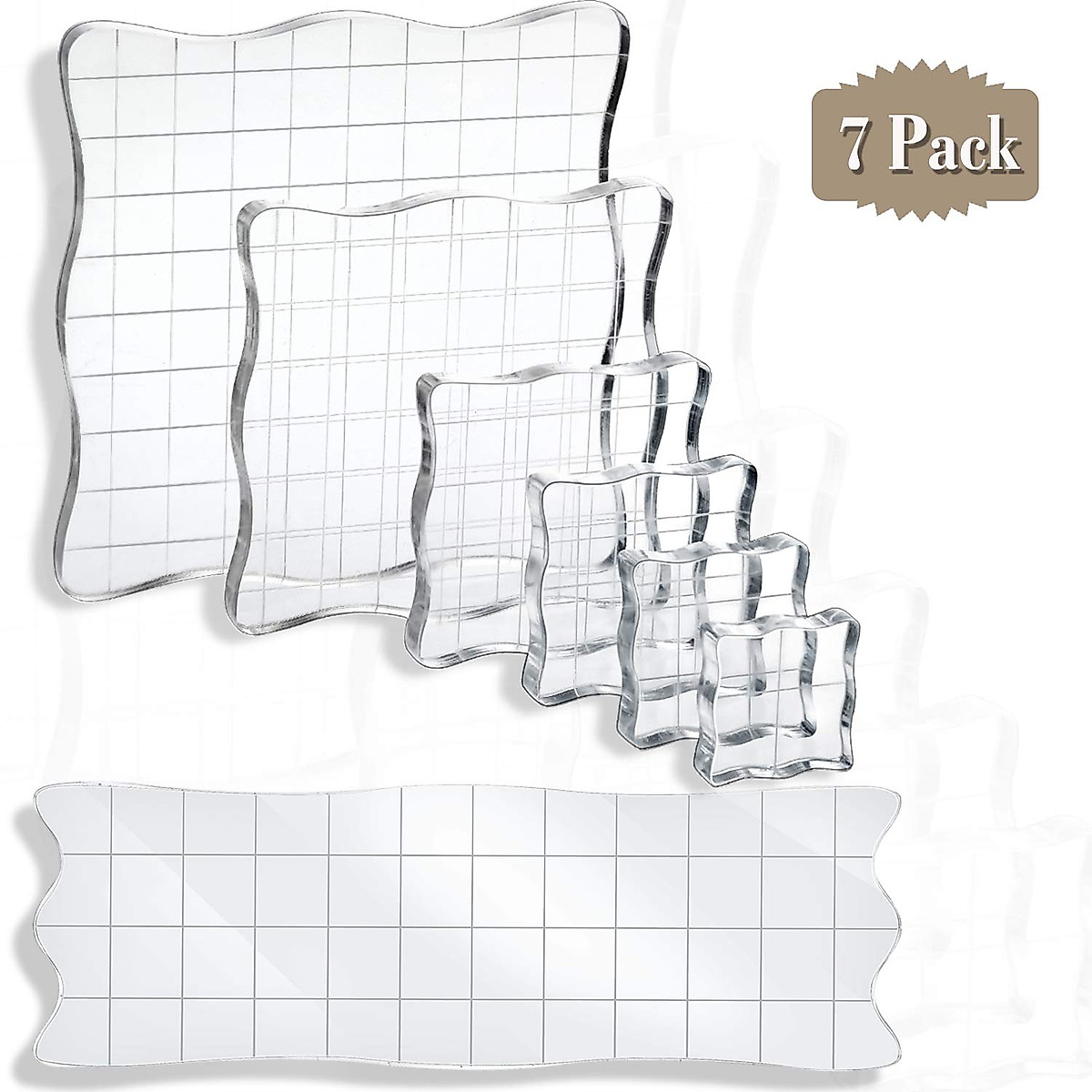 7 Pieces Stamp Blocks Acrylic Clear Stamping Blocks Tools with Grid and Grip, Decorative Stamp Blocks for Scrapbooking Crafts Making, DIY Crafts Ornaments
