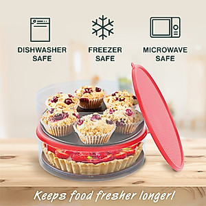 2 Pack Pie Carrier Cake Storage Container with Lid | 10.5" Large Round Clear Plastic Cupcake Cheesecake Muffin Flan Cookie Tortilla Holder Storage Containers Airtight | Pie Keeper Transport Container