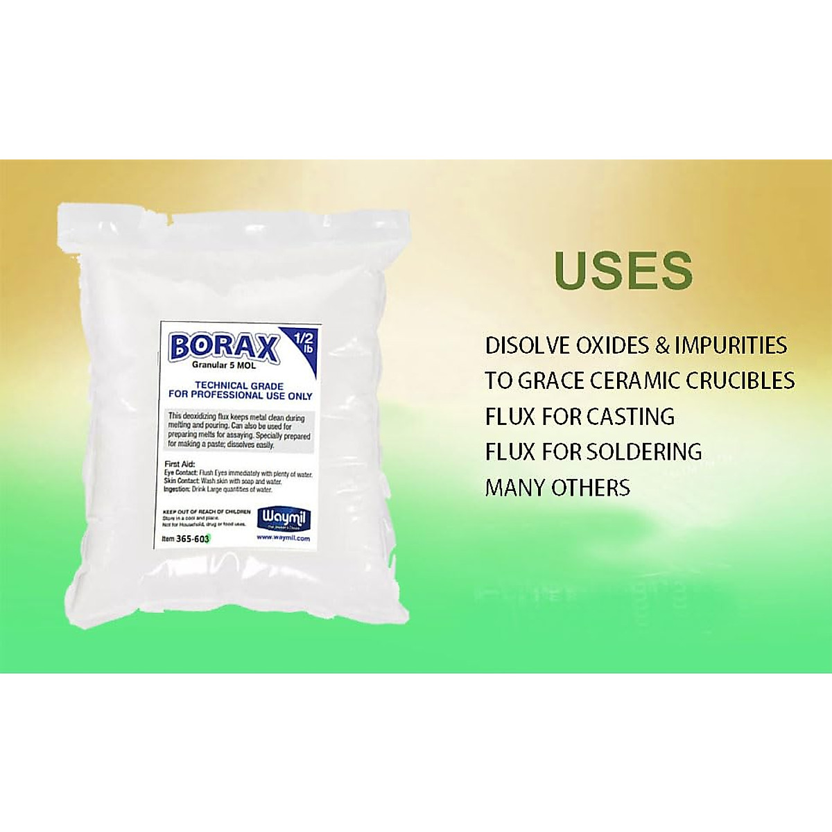 Borax Flux 1/2 Pound Melting Gold Silver Crucible Glaze Jewelry Casting 8oz