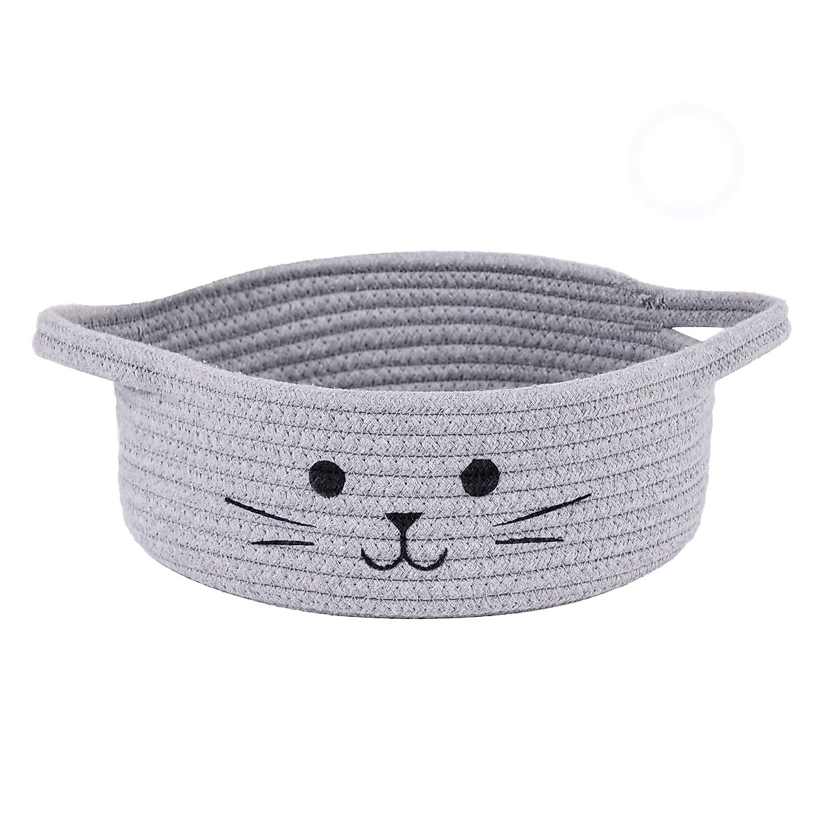HiChen Small Woven Rope Storage Basket, Cute Cat Toy Basket for Living Room, Baby Basket for Nursery, Gift Basket Empty for Baby Shower, Grey, 9.8 x 4 inches