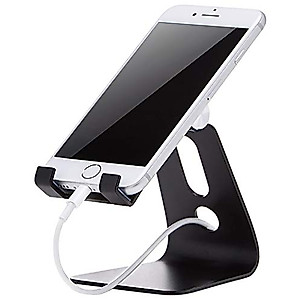 Amazon Basics Adjustable Aluminum Cell Phone Desk Stand for iPhone and Android, Black, 3.3 x 3 x 4.2 Inch (LxWxH)