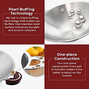 BUFFALO Clad Stainless Steel Wok Pan with Lid Flat Bottom 15 inch (38cm) Stir Frying Pan Tri-Ply Nonstick Cookware - Double Handle Cooking Pot for Induction/Electric/Gas Stoves