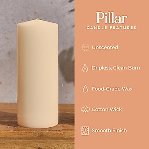 Simply Soson 2.5x6 inch Ivory Pillar Candles, Ivory Candles, Set of 6 Ivory Pillar Candles Bulk 2.5x6, Emergency Candles, Tall Candles, Wax Candle, Unscented Candles, Candle Pack Cone Tip Ivory Pillar
