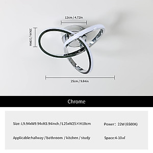 DELIPOP LED Ceiling Light, Acrylic Modern Celing Light Fixture, 22W 6500K Metal Curved Creative Design Hallway Light Fixtures Ceiling Lamp for Hallway Kitchen Bathroom Attic Aisle Staircase Bedroom