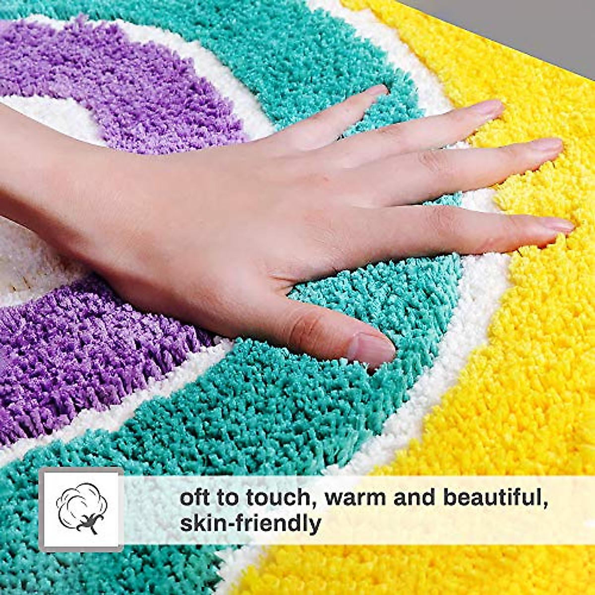 Bathroom Rugs, Jhua Half Round Area Rug Rainbow Indoor Floor Mat, Non Slip Half Circle Rug Fluffy Carpet, Soft Fuzzy Shaggy Throw Rugs for Living Room Bedroom Bathroom Kitchen Home Decor (31.5x19.7in)