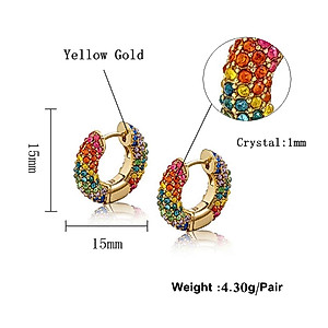 CiNily Huggie Hoop Earrings, Rainbow Colorful Crystal Yellow Gold Plated Cuff Earrings Fashion Small Hoop Earrings for Women