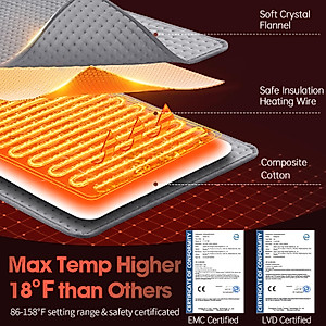 Heating Pad for Back Pain Relief, 17"x 33" Extra Large Electric Heating Pad for Cramps Neck Shoulder, XL Moist Heated Pad Gift for Women & Men, Auto Shut Off Heat Pad, Machine Washable, Light Gray