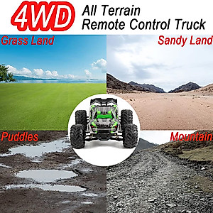 Yidedraw 1:16 Scale RC Cars 50KMH 4WD Remote Control Car High Speed RC Truck for Adults Boys 2.4GHz All Terrains RC Buggy Off-Road Drift RC Monster Trucks with 3 Batteries (Green)