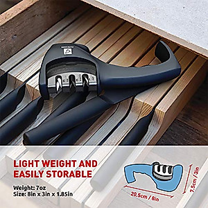 Kitchen Knife Sharpener - 3 Stage Knife Sharpening Tool Sharpens Chef's Knives - Kitchen Accessories Help Repair, Restore and Polish Blades Quickly, Food Safety Cut Resistant Glove Included, Black