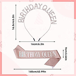 WLLHYF Birthday Queen Sash Crystal Headband Set Rhinestone Tiara Bling Glitter Crowns Hair Band Princess Tiara Sweet Happy Birthday Decorations Accessories for Women Girls
