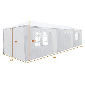 Garden Tent Lager Outdoor Event Shelter Party Gazebo 10x30ft with 8 Sidewalls Heavy Duty Waterproof Beach Outdoor Festival Wedding Marquee Awning Marquee White