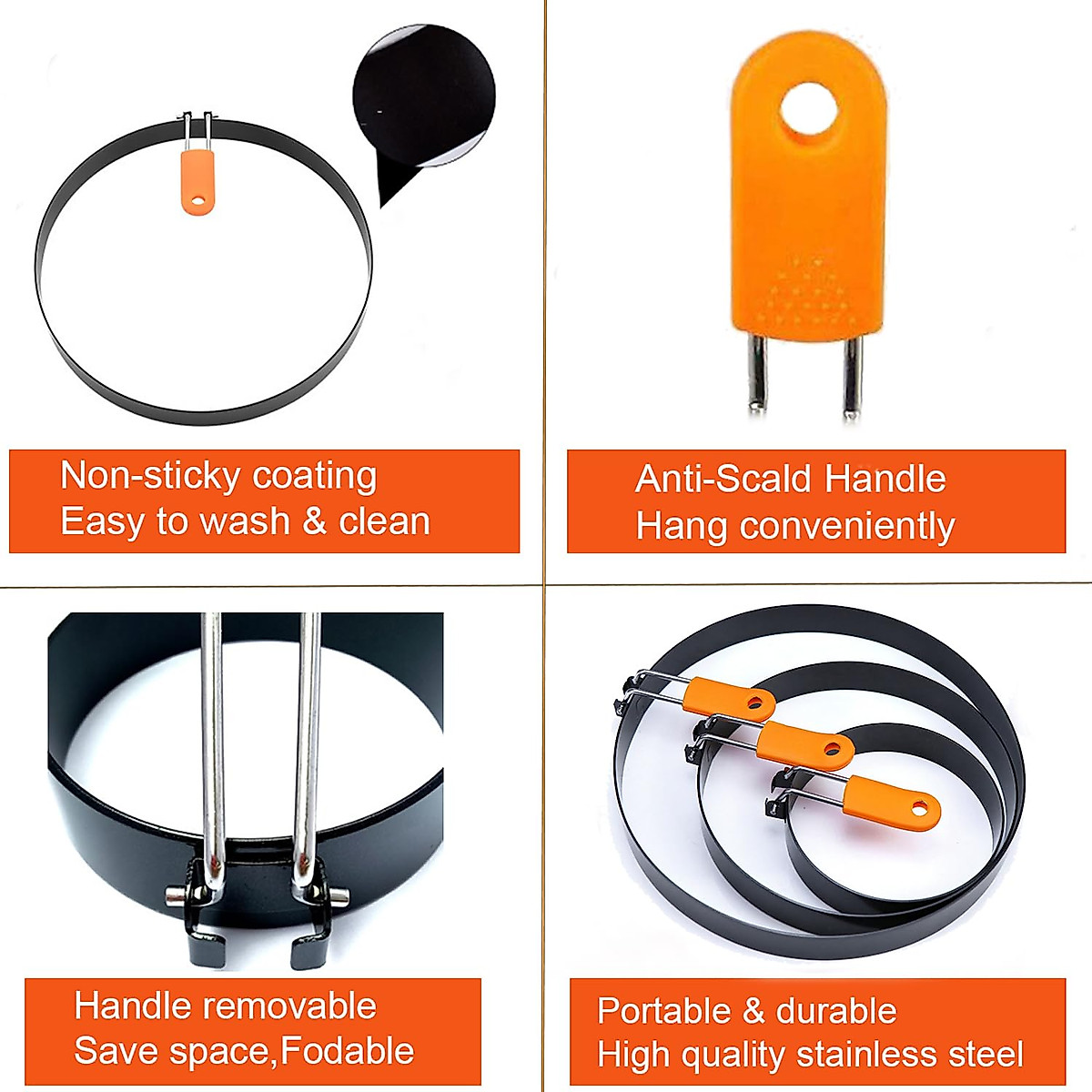 2 Packs 8" Large Omelette Ring for Griddle,8 Inch Stainless Steel Non-stick Omelet Ring,Round Pancake Rings Griddle Omelette Egg Ring Crumpet Ring with Silicone Handle Grill Oil Brush & Egg Separator