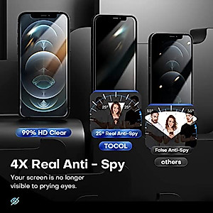 TOCOL 4 Pack Compatible for iPhone 12 Pro (Not for iPhone 12) - 2 Pack Privacy Tempered Glass Screen Protector and 2 Pack Glass Camera Lens Protector Alignment Frame Bubble Free Case Friendly - Black