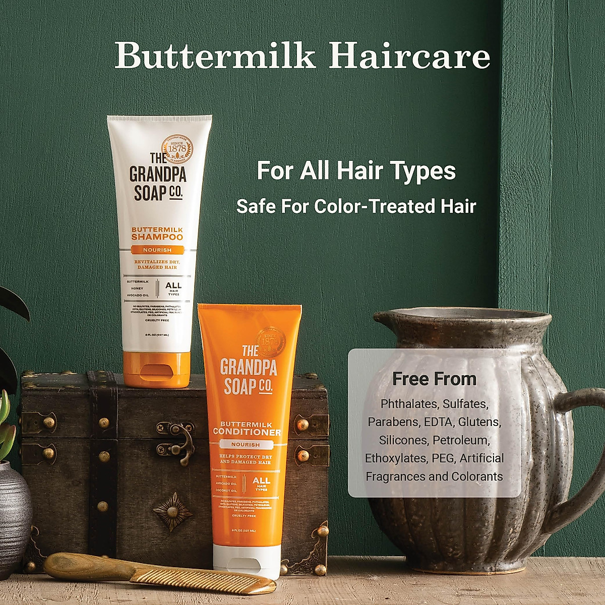 The Grandpa Soap Company Buttermilk Shampoo - Nourishing Formula to Help Revitalize Dry and Damaged Hair, With Honey & Avocado Oil, Vegan, Sulfates and Parabens Free, 8 Fl Oz