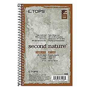 TOPS Second Nature Notebook, Recycled, 5 x 8 Inches, Narrow Rule, 80 Sheets per Book, Green Cover (74108), 8" x 5"