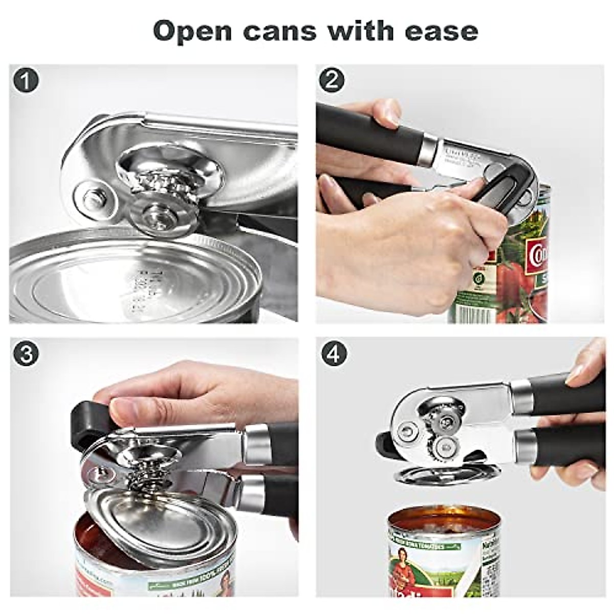 Can Opener Manual, UHIYEE Handheld Can Openers with Magnet, Hand Can Opener with Soft-Handle Grips, Sharp Blade for Smooth Edge, Oversize Effort-Saving Knob
