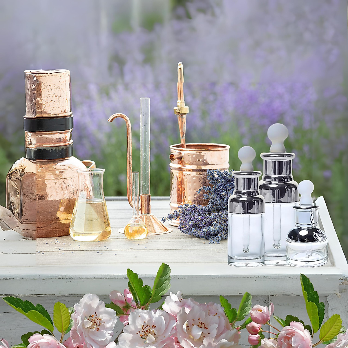 Luxury Clear Glass Dropper Bottles - Thick 2oz (50ml) Leakproof Eye Dropper Bottles for Essential Oils, Perfumes, Face Serums, Beauty & Personal Care, Tinctures, Travel (2oz. Silver)