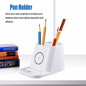 LED Desk Lamp with Wireless Charger, Desk Lamps for Home Office with 3 Lighting Modes, Eye-Caring Lamp with Pen Holder, Desk Lamp for College Dorm