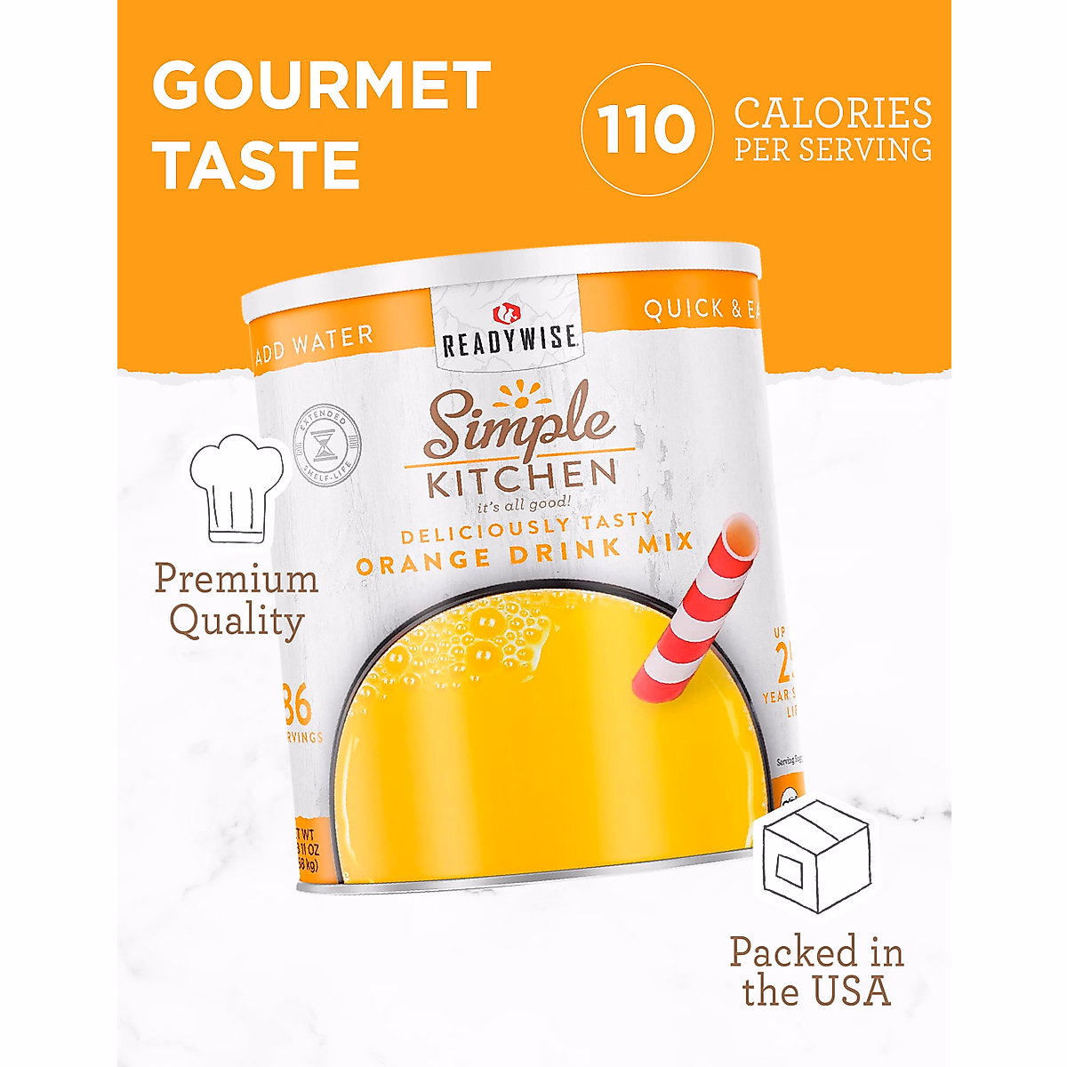 READYWISE - Simple Kitchen, Orange Drink Mix, 86 Servings, Healthy, Powdered Drink Mix, Healthy Drinks, Emergency Food Supply, 10 Can