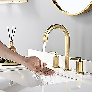 Phiestina Widespread Brushed Gold 8 Inch 2 Handles 3 Holes Hexagonal Widespread Bathroom Faucet, Bathroom Sink Faucet with Stainless Steel Metal Pop Up Drain,NS-WF001-6-BG