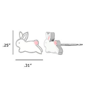 Boma Jewelry Sterling Silver Enamel White Bunny Rabbit Stud Earrings
