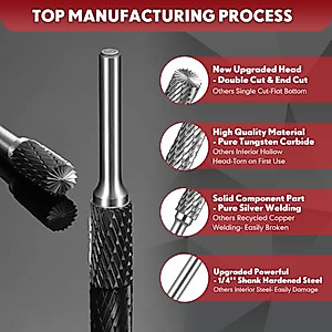 WHISTECK Carbide Burrs Set, 10 Pcs Double Cut Solid Tungsten Carbide Rotary Burr Set, 1/4 Inch Shank Die Grinder Bits, Rotary File for Die Grinder Metal Carving, Polishing, Engraving, Drilling