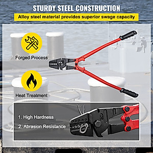 VEVOR Hand Swager Crimper 24 Inch,Swaging Tool 5 Cavity 1/16" 3/32" 1/8" 5/32" 3/16",Hand Cimping Tool for Copper Aluminum Oval Sleeves and Stop Sleeves,Wire Rope Crimping Tool Swage Tool Long Hand