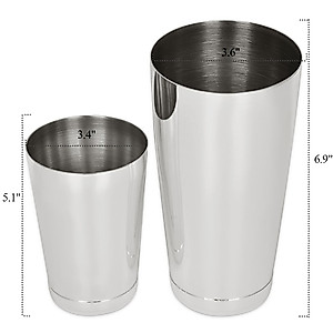 Barfame Boston Shaker Tins 304 Stainless Steel Cocktail Shaker with 2 Pieces: 18oz & 28oz (Silver)