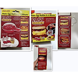 Microwave Egg Cooker, Nonstick Easy Eggwish, Egg Poacher for Breakfast Cheese Hamburg Sandwich Pancake Omelet Egg Patty, Pod & Muffins - As Seen On TV - 2 set in a box, Red & Clear