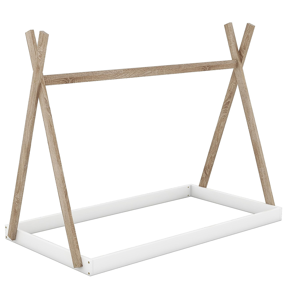 Merax Twin Wood Teepee Bed, Cute Floor Tent Bed for Kids Boys Girls,Easy Assemble White/Natural