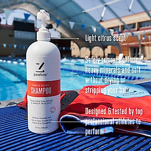 Zealios Swim & Sports Shampoo Remove Chlorine & Salt, Perfect Moisturizing Formula Hydrates Dry Hair, Protects Color Treated Hair from Pool Chemicals. Great for Swimmers, Athletes - 32 oz