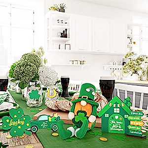 11 PCS St Patricks Day Decorations, St Patrick's Day Tiered Tray Ornaments, Shamrock Wood Table Signs Set, Irish Lucky Gnomes Doll Truck Clover Decor Centerpieces for Tabletop Fireplace Shelf Home