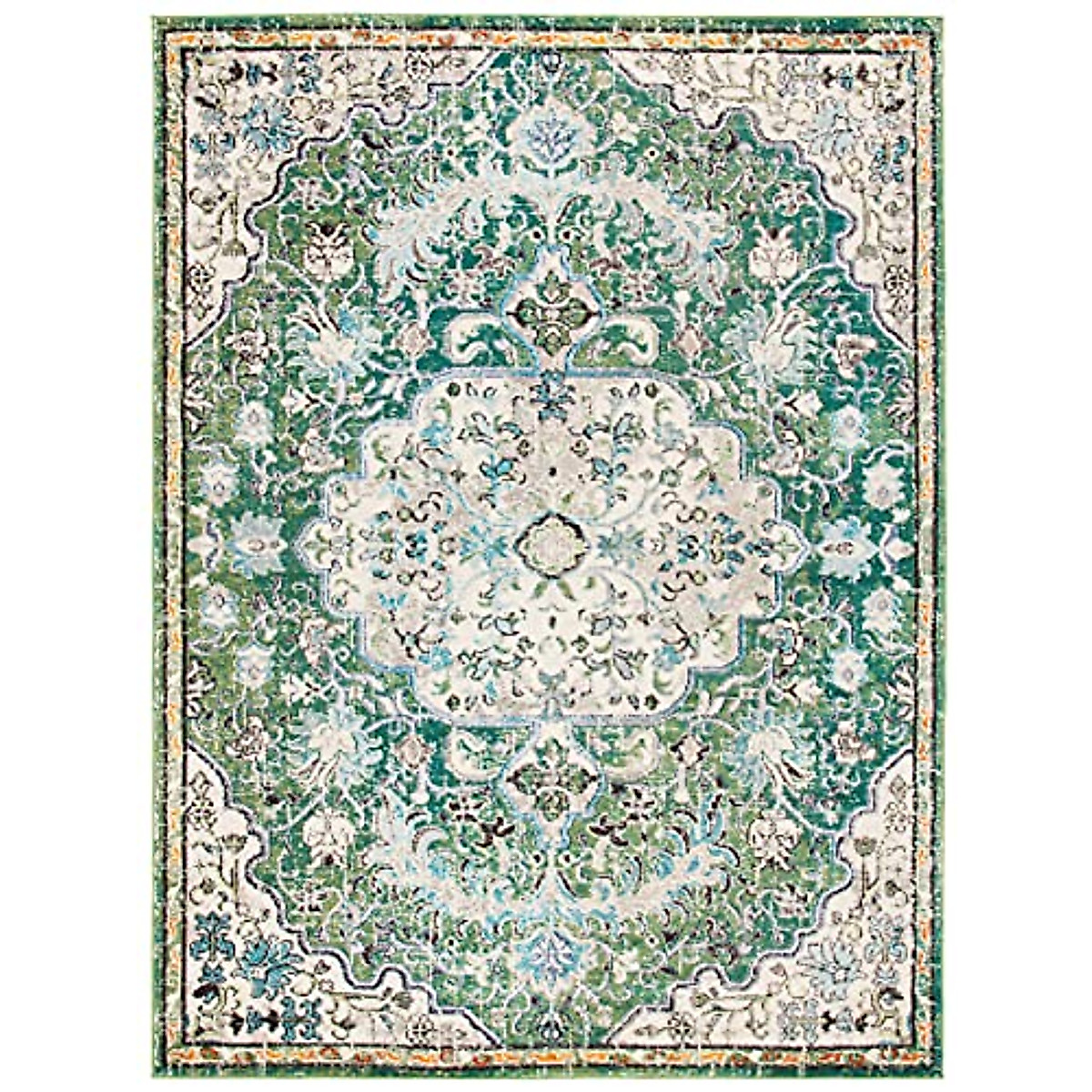SAFAVIEH Madison Collection 8' x 10' Green / Turquoise MAD447Y Boho Chic Medallion Distressed Non-Shedding Living Room Bedroom Dining Home Office Area Rug