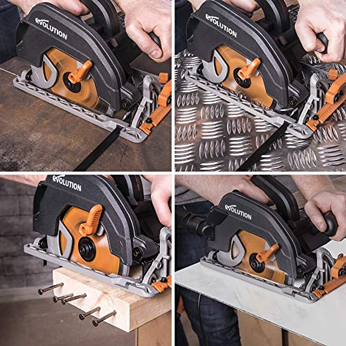 Evolution Power Tools R185CCS 7-1/4" TCT Multi-Material Cutting Circular Saw, 7-1/4", Orange