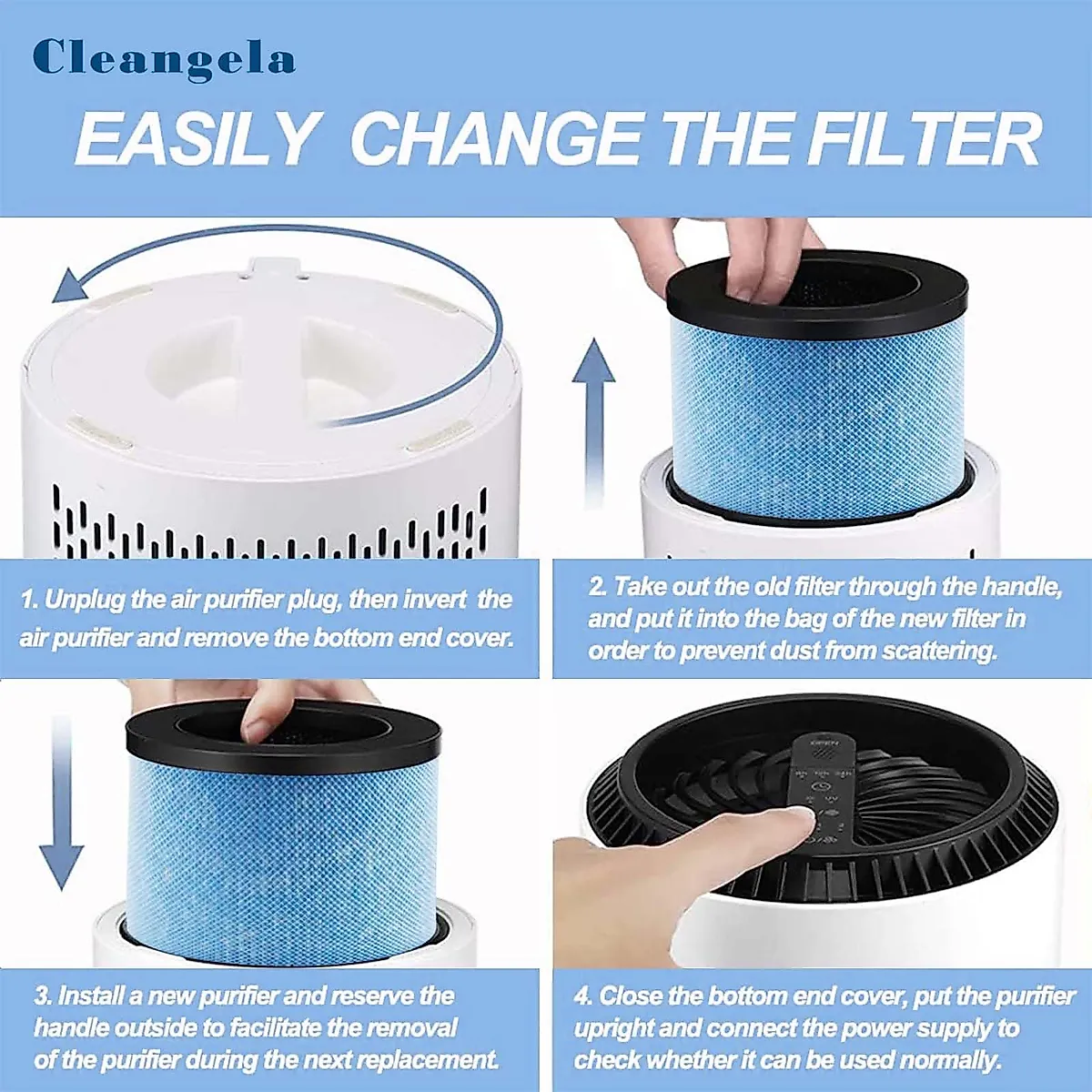 MK01 MK06 Replacement Filter Compatible with AROEVE MK01/MK06 DH-JH01 and ToLife TZ-K1 Air Purifier 4-in-1 True Hepa Replacement Filter Standard Version, 4 Pack, Blue