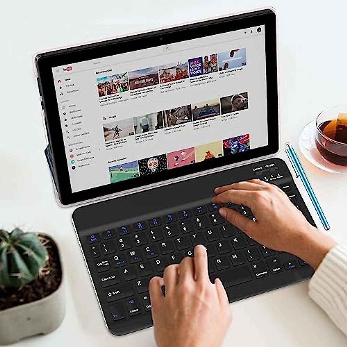 2023 Newest 2 in 1 Tablet with Keyboard, 6GB+128GB/1TB Expandable, 10 inch Tablet Android 11 Tablets Include Mouse Stylus Tempered Film, 5G WiFi 6, 8MP Dual Camera, 1280*800 10" FHD, 6000mAH Tablet PC