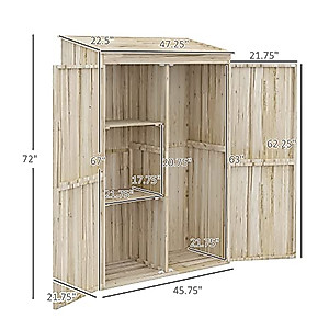 Outsunny Outdoor Storage Cabinet with 3 Shelves, Wooden Garden Shed with Magnetic Double Doors, Tall Vertical Tool Storage for Lawn Care Equipment, 47.25" x 22.5" x 72", Natural