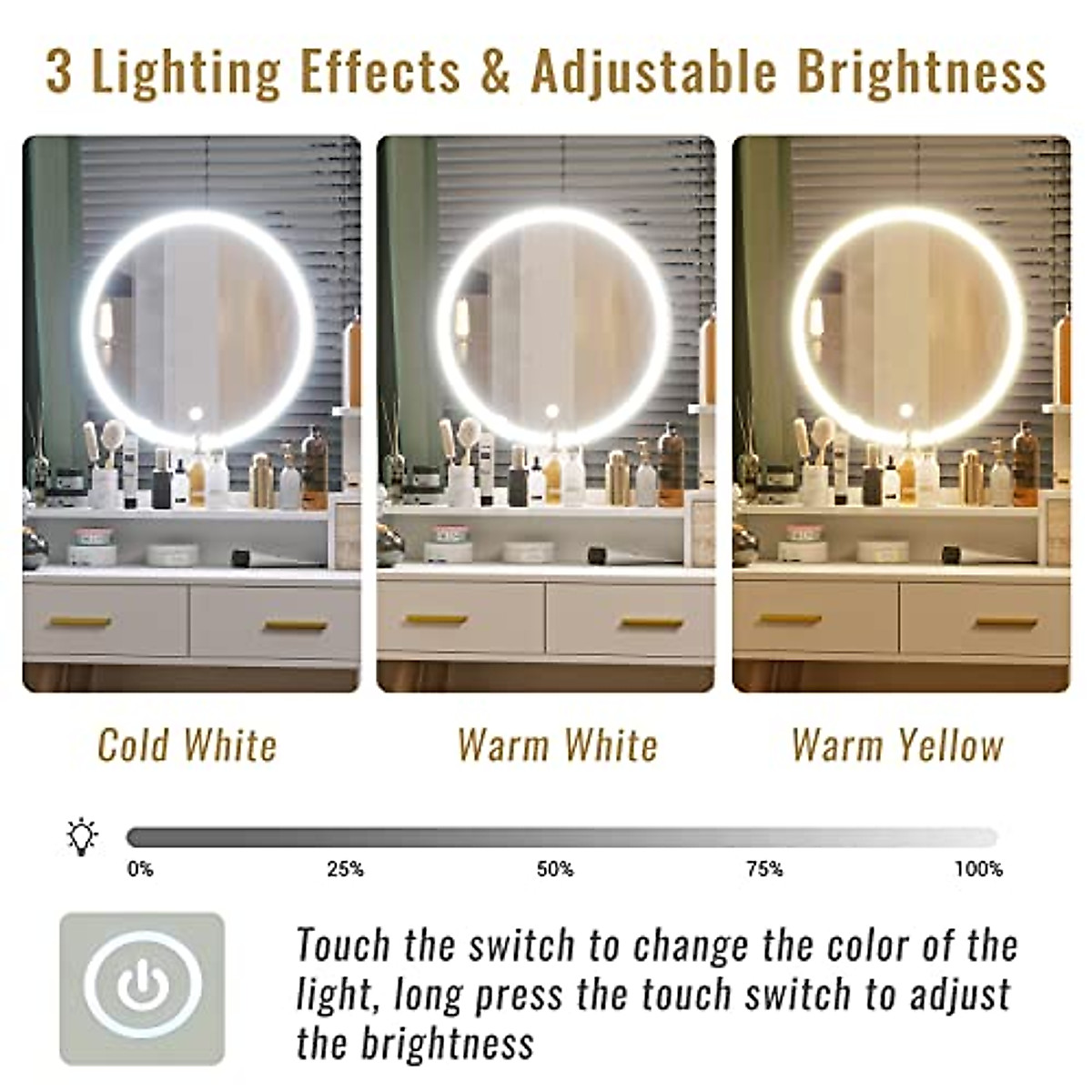 BTHFST Vanity Desk with Mirror, Lights, and Charging Station of 2 USB Ports, Outlets, Table with Drawers, Shelves, and Nightstand.
