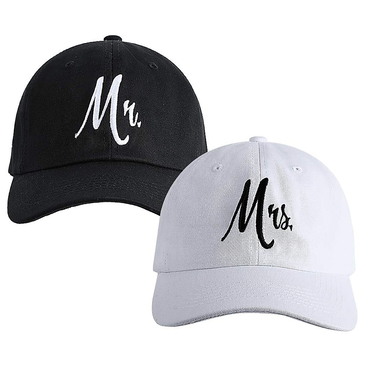 Matching Mr. & Mrs. Baseball Caps, Bridal Gifts, Newlywed Honeymoon Wedding Gifts Black and White