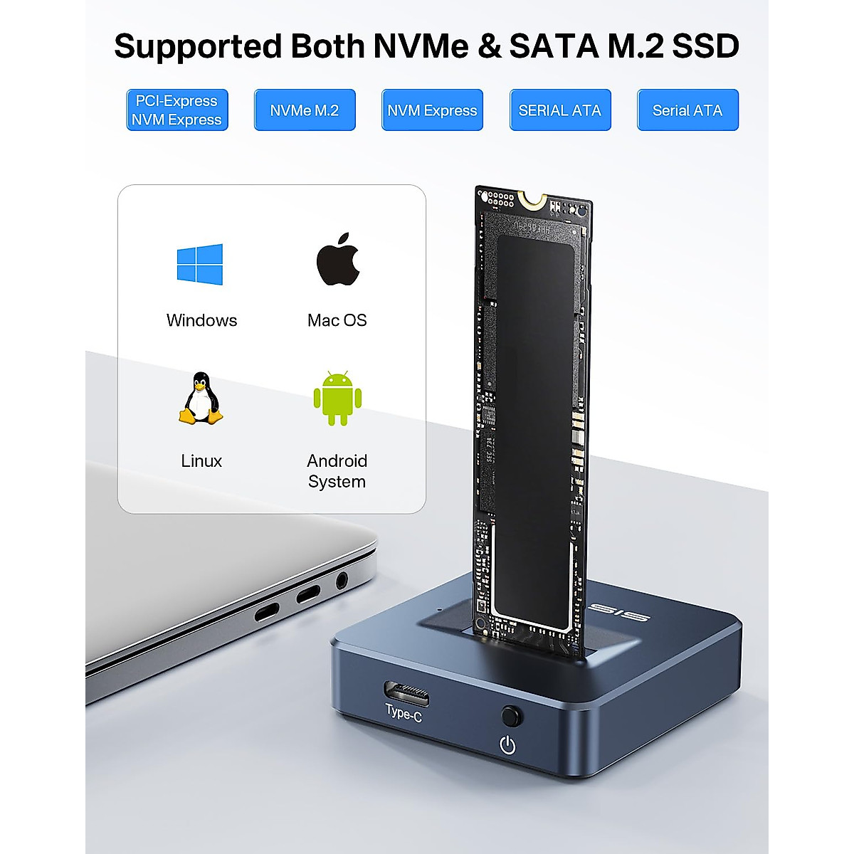 ACASIS NVME SSD Reader Adapter, Aluminium Alloy Housing Fast Heat Dissipation, NVME to USB Docking Station, M.2 SSD to USB Adapter 10Gbps, Support M.2 (M Key) NVMe SSD and (B+M Key) SATA-Based SSD
