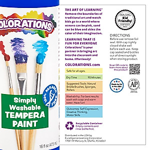 Colorations Washable Tempera Paint, Set of 6 Colors, Non Toxic Paint, Vibrant Paint, Tempera Kids Paint, Craft Paint, Paint for Children, Kids Paint, Art Supplies, Paint Set, Washable Paint